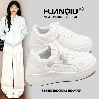 环球蝴蝶刺绣厚底百搭小白鞋女