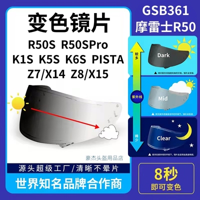 摩雷士R50S透明变黑茶GSB361 361GT光感变色镜片R50SPRO变色镜片