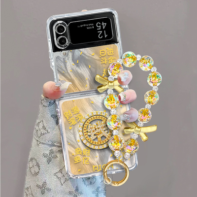 适用于三星GalaxyZFlip3手机壳保护套發字转盘折叠羽纱壳个性新款镜头全包高级感暴富简约女防摔潮轻奢ins风