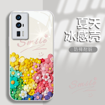 适用于红米k60手机壳k60pro手机套k50女红米K40粘土花花note125G新款note11高级note105G镜头全包个性玻璃壳