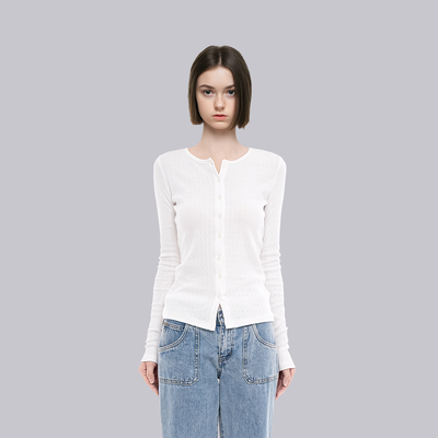 BM开衫女2026新款秋季纯色镂空圆领纯欲风百搭显瘦针织开衫外套