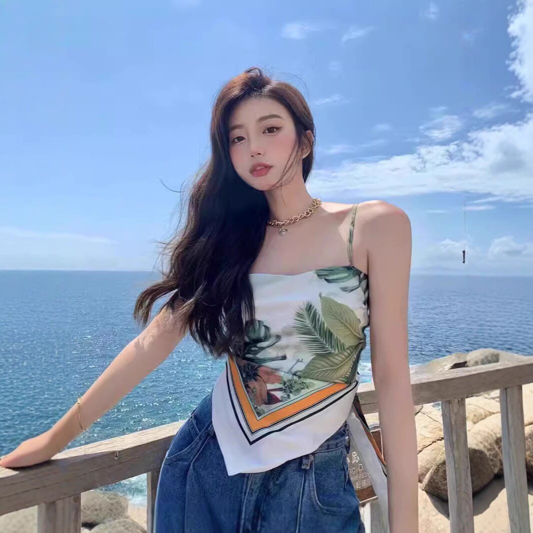 吊带背心女内搭外穿夏季复古美背ins辣妹方巾肚兜式抹胸上衣