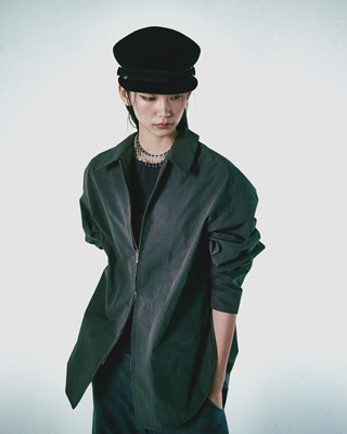 korrnil*灰色实用匹马棉双拉链衬衫外套外搭Cleanfit叠穿通勤先锋