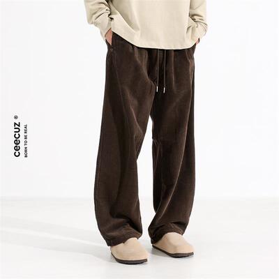 Ceecuz重磅纯棉灯芯绒休闲裤男美式复古cleanfit宽松阔腿休闲长裤