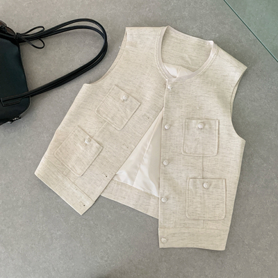 云朵设计26年夏上新简约风无袖口袋马甲(没有配件)YS1-26005