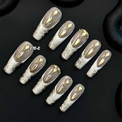 C+重工鳄鱼皮2025新款亚文化高级轻奢长款欧美暗黑美甲穿戴甲手工