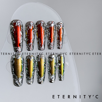 C+烈火辣妹亚文化新款欧美小众高级重工手工中长款美甲穿戴甲指甲