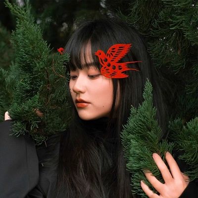 新年拍照红色剪纸道具女新中式头饰喜鹊花朵发饰元旦跨年穿搭配饰