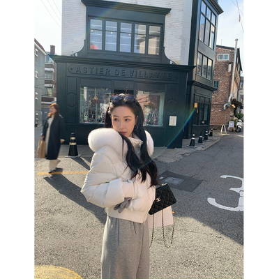 isaro uu 中古感短款收腰羽绒服~可拆卸狐狸毛领90白鸭绒外套