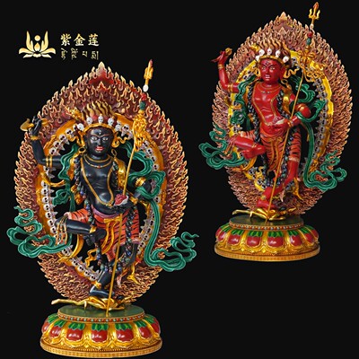 紫金莲尼泊尔西藏工艺彩绘忿怒佛母金刚亥母纯铜手工錾刻摆件