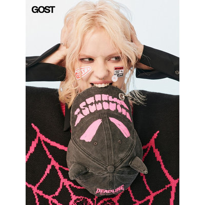 GOST“小恶魔”手绘水洗破洞做旧立体刺绣棒球帽子男女鸭舌帽春夏