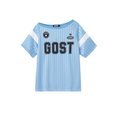 GOST斜肩字母印花拼接球衣时尚简约拼色设计运动风字母印花短袖T