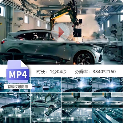 高清新能源汽车制造自动化生产线焊接工业传送带电力发展视频素材