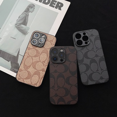 经典潮牌蔻驰老花17适用苹果16promax手机壳iPhone15情侣14pro皮质13男女12防摔11保护套plus奢华高档网红软