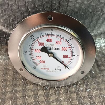 leipai轴向带边真空表 直径100mm 测量范围 -760-0mmhg -30-0inhg