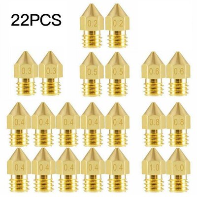 22PCS MK8 Brass Nozzle 0.2MM 0.3MM 0.4MM 0.5MM 0.8mm Extrude