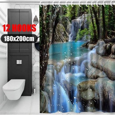 180x200cm Waterfalls Nature Scenery Fabric Bathroom Shower C
