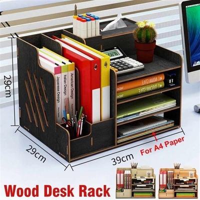 NEW Multi-function Desktop Organizer Wooden Storage Box Offi