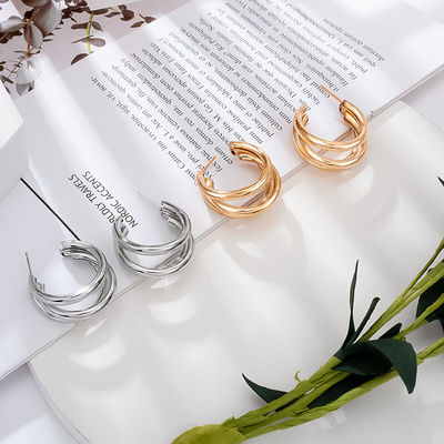 Golden Big hoop Earrings Korean Geometry Metal Gold Earrings