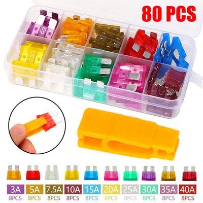 80pcs 12V Standard Blade Car Fuses Fuse Assorted Set Assortm