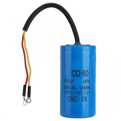 CD60 Run Capacitor with Wire Lead 250V AC 600uF 50/60Hz for