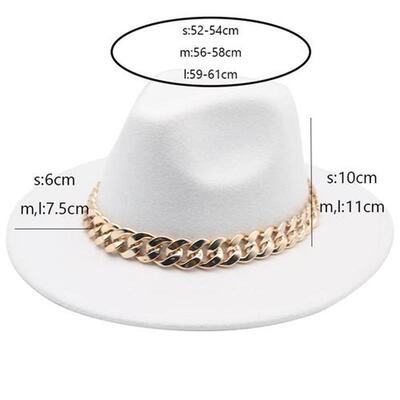 Fedora Hats Women Men Wide Brim Thick Gold Chain Band Felted