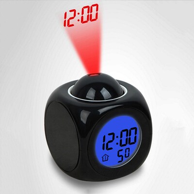 Alarm Clock Night Light With Projector Lamp Voice Temperatur