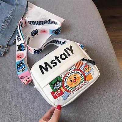 Cartoon Printing Women bag Wide Shoulder Strap Leather