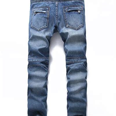 Men Casual Biker Denim Jeans Sretch Pants Solid Regular Fit