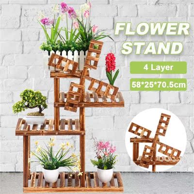 Windmill Design Solid Wood Plant Shelves Flower Garden Rack