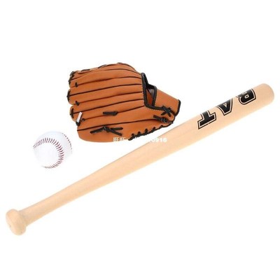Baseball Set for Kids 60cm Wood Baseball Bat PVC Ball Softba