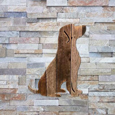 Antique Wooden Animal Wall Art Ornaments, Handmade Dog