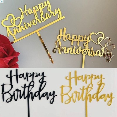Gold Black Cake Topper Wedding Anniversary Happy Birthday