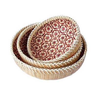 Handmade Bamboo Woven Basket Fruits Vegetable Storage