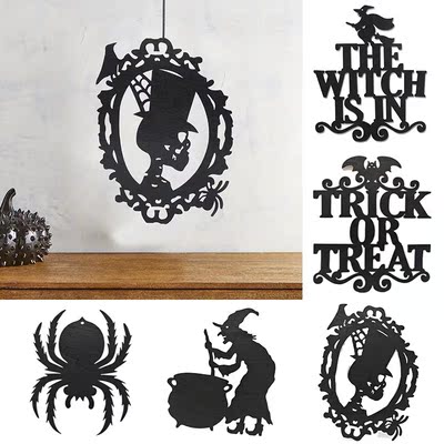Halloween Hanging Signs Witch Ghost Bat Skull Spider For