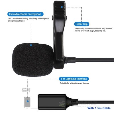 Mini Microphone for iPhone Lightning Type C 3.5mm Microfone