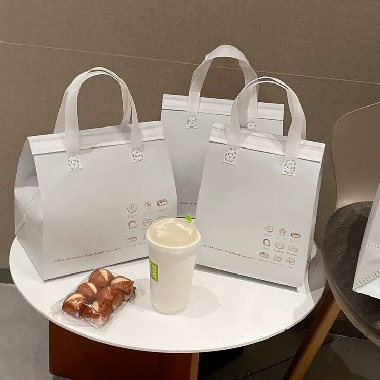 无纺布铝箔保温打包袋蛋糕烘焙甜品外卖专用批发奶茶包装手提袋