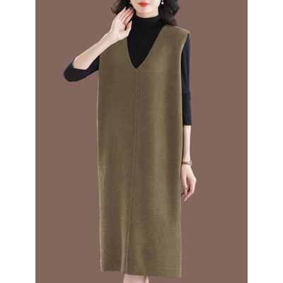 秋冬加大码女装针织羊毛连衣裙胖mm宽松显瘦马甲裙无袖遮肚200斤