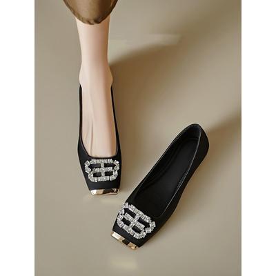 新款强推！法式水钻方头平底单鞋女2025新款软底配裙子晚晚鞋瓢鞋