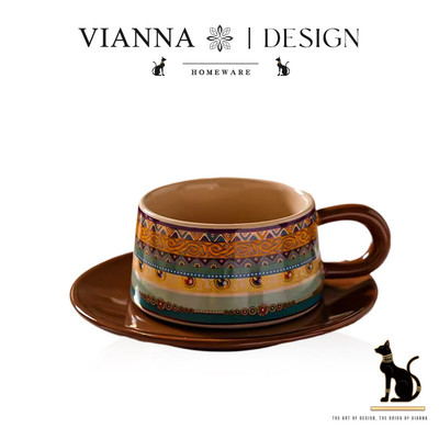 VIANNA丨英西·WETY藏族风陶瓷咖啡杯碟拉花下午茶杯小众家用水杯