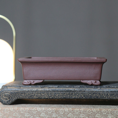 紫砂花盆长方形老紫泥蒋红翠荆阳一族手工盆景传统盆器型云足小盆