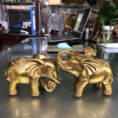 步步莲花 黄铜财福大象 卷如意元宝对象