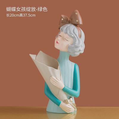 可爱嘟嘴捧花女孩客厅卧室店铺橱窗装饰工艺品树脂摆件可爱小女孩