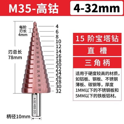 含钴宝塔型钻头高硬度铁板不锈钢304专用打孔钻头开孔扩孔器转头