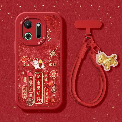 马上发财适用oppok13Turbo手机壳k13X新款k12x财神爷K11新年10PRO红色活力版小羊皮高级感硅胶女带手链保护套