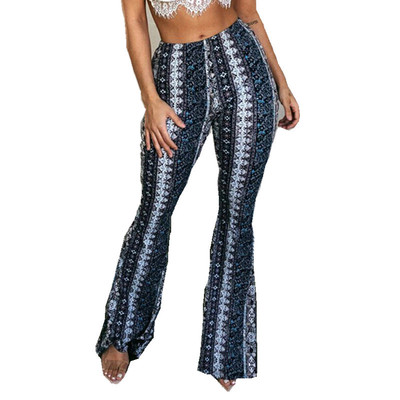 Women Pants New Baggy Flared Pants Boho Style Floral Hippie