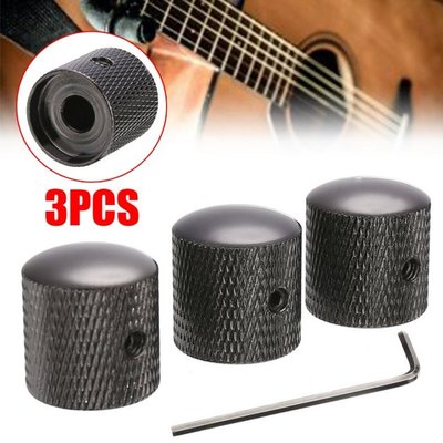 3pcs/Set Black Metal Domed Knobs Knurled Volume Tone Knobs G