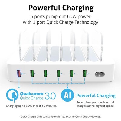 Soopii Quick Charge 3.0 60W/12A 6 Port USB Charging Station