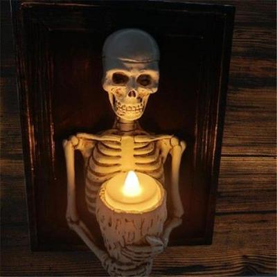 Framed 3D Skeleton Torso Holding Candle Light Halloween