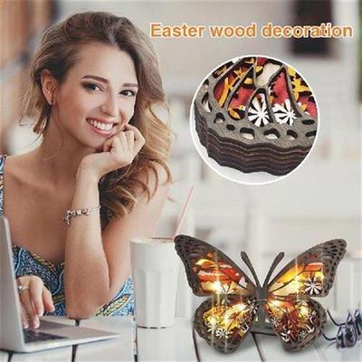 Easter Wooden LED Light Animal Ornaments 3D Hollow Carving